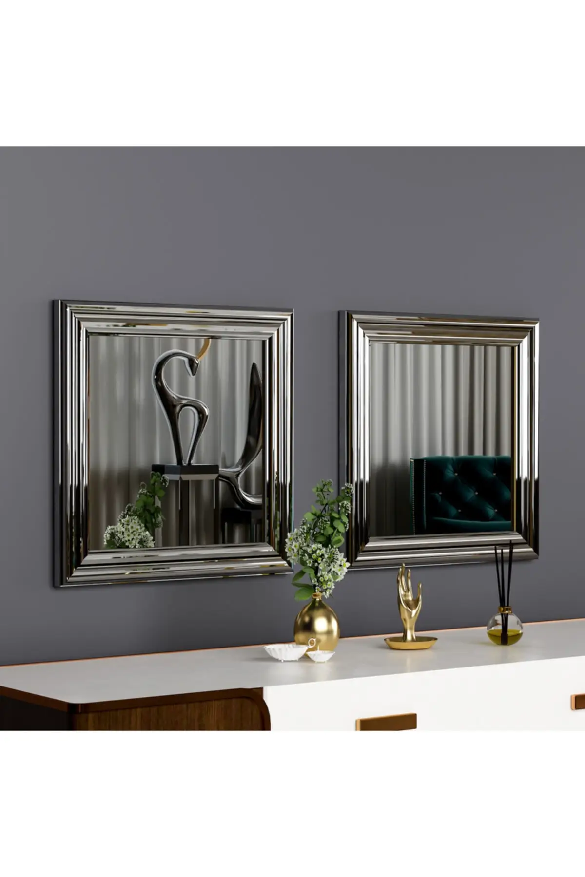 2-Pieces-Silver-Framed-40x40-cm-Decorative-Salon-Office-Mirror-Framed ...