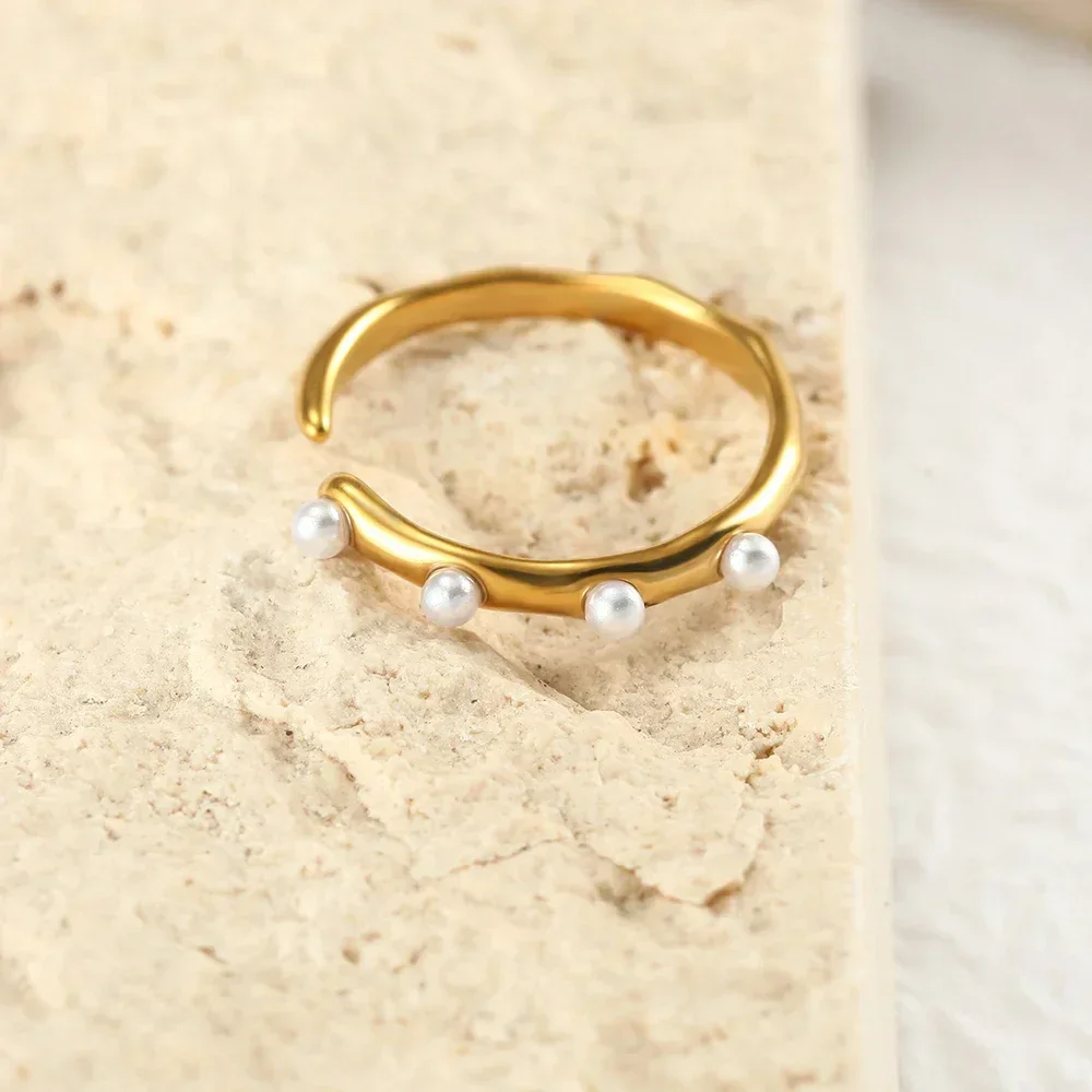 Imitation-Pearl-Tension-Mount-Hoop-Rings-for-Women-Adjustable-Gold ...