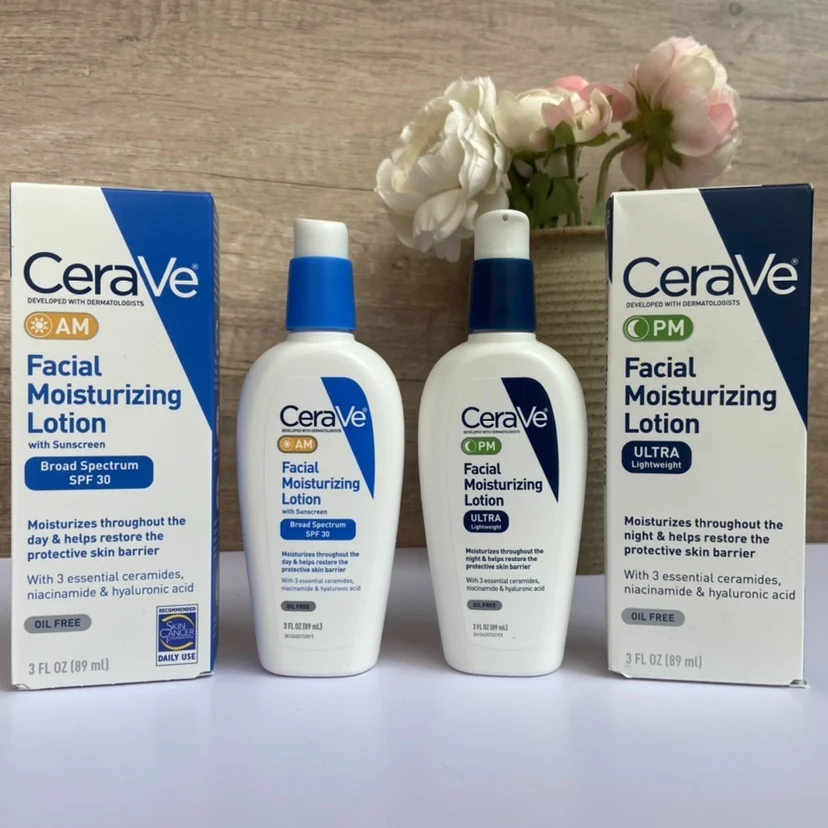 CeraVe-Loción Hidratante Facial AM día y PM, crema de noche con SPF30, reparación de piel ...