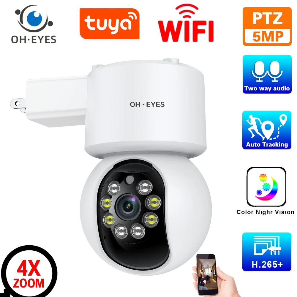 Tuya Smart Wifi PTZ Cameras 5MP Mini Surveillance Camera Color Night ...