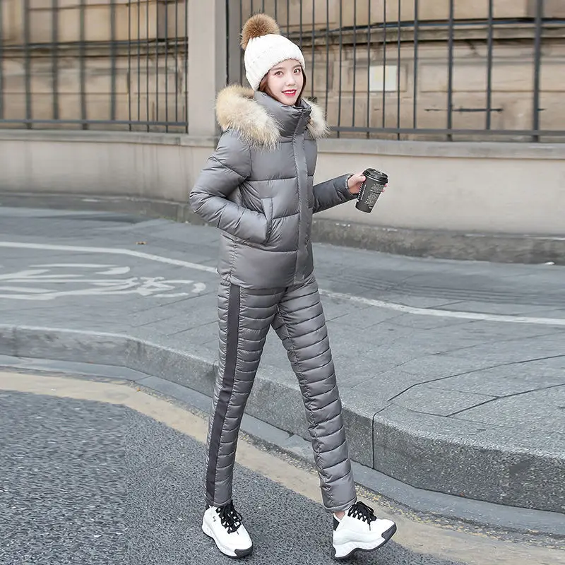 Winter Clothes Women Cotton-padded Hooded Parka And Pant Two Piece ...