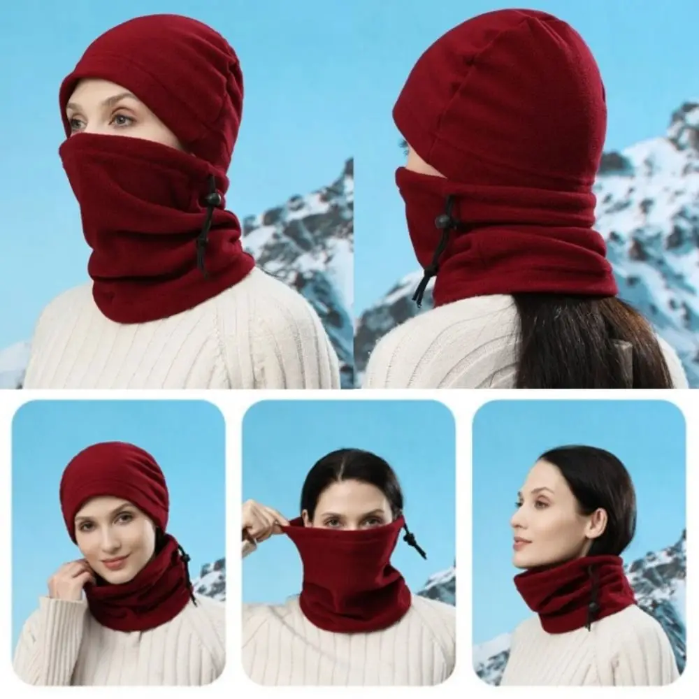 Warm-Face-Cover-Fleece-Hat-Scarf-Soft-Fleece-Drawstring-Beanies-Cap ...