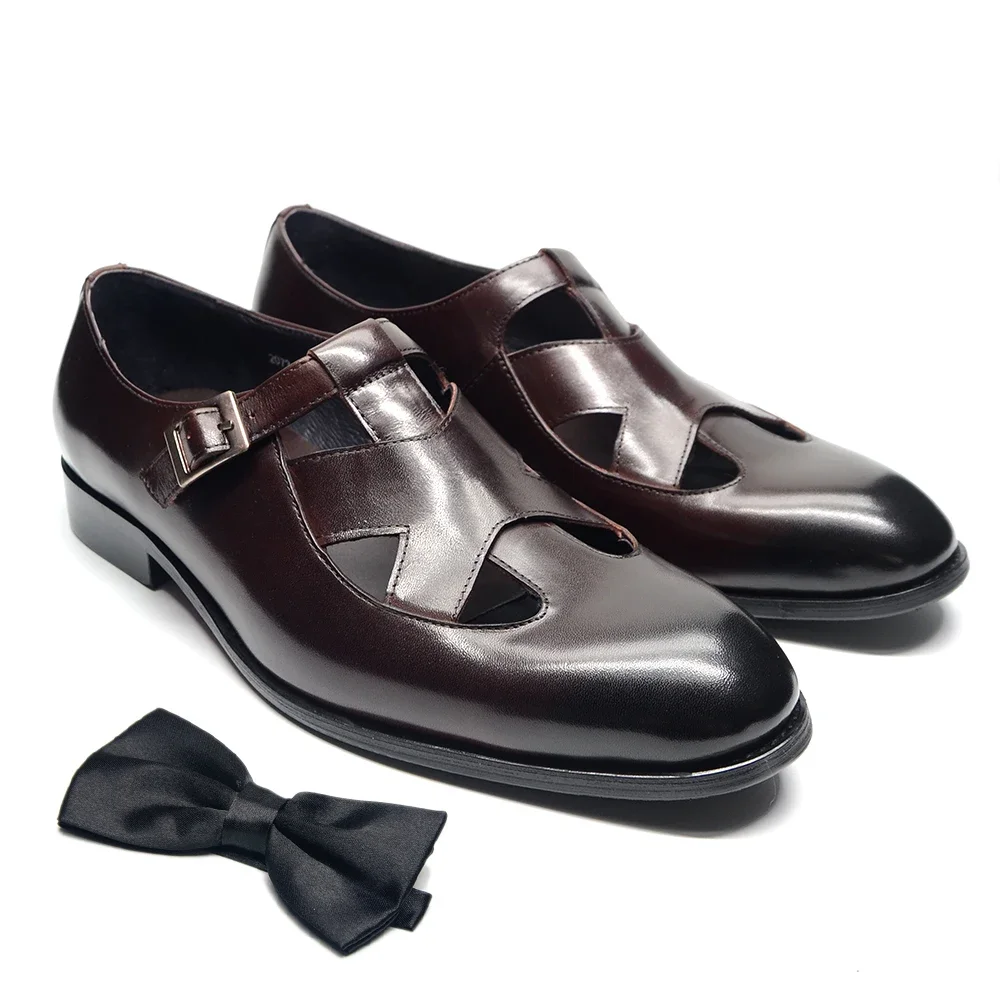 Genuine Leather Mens Classic Summer Dress Sandals Buckle Strap Black ...
