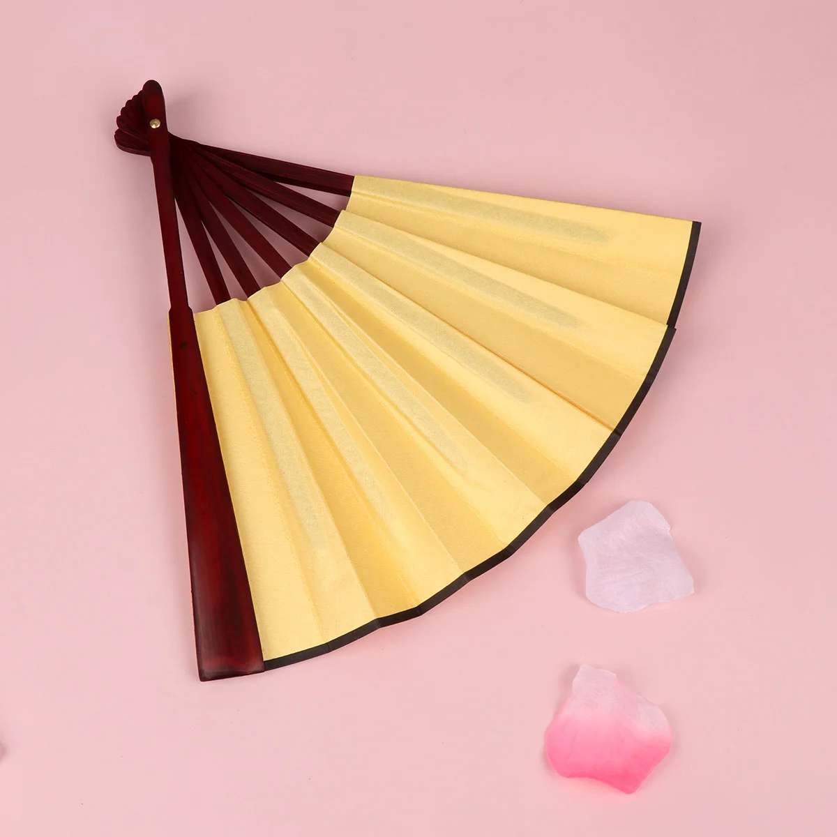 2-Pcs-Tai-Handheld-Fan-Folding-Fans-Cloth-Fabric-Yellow-Cable-Tie ...