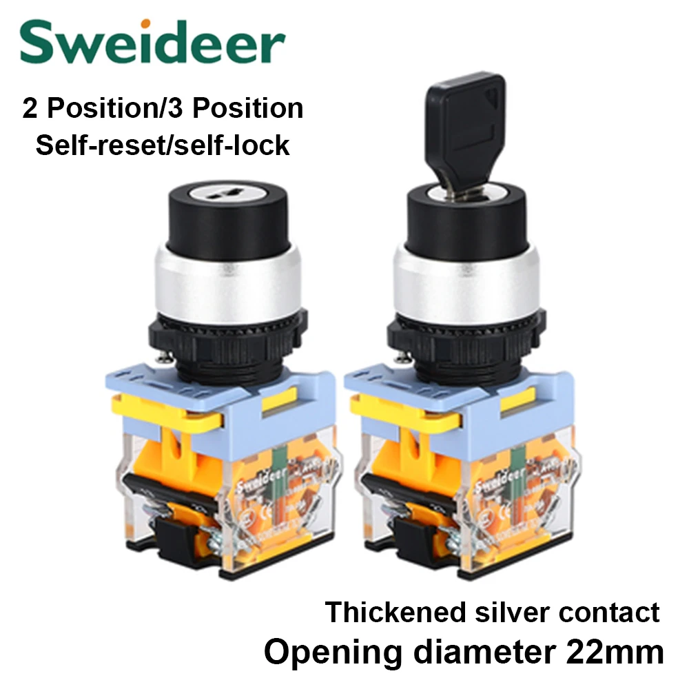 22mm-Rotary-Key-Switch-Transfer-Switch-2-3Way-Momentary-Self-Lock-on ...