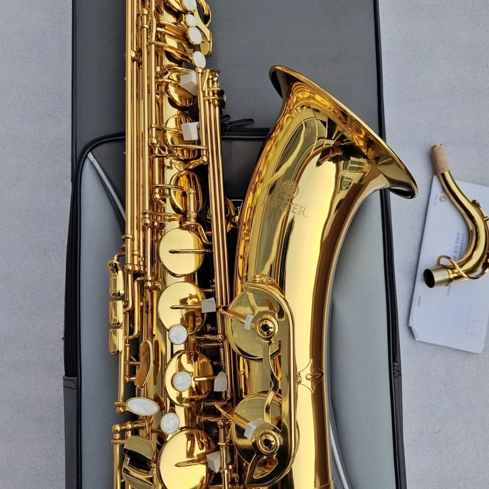 Saxofón plano de latón lacado en oro, instrumento de jazz de viento de ...