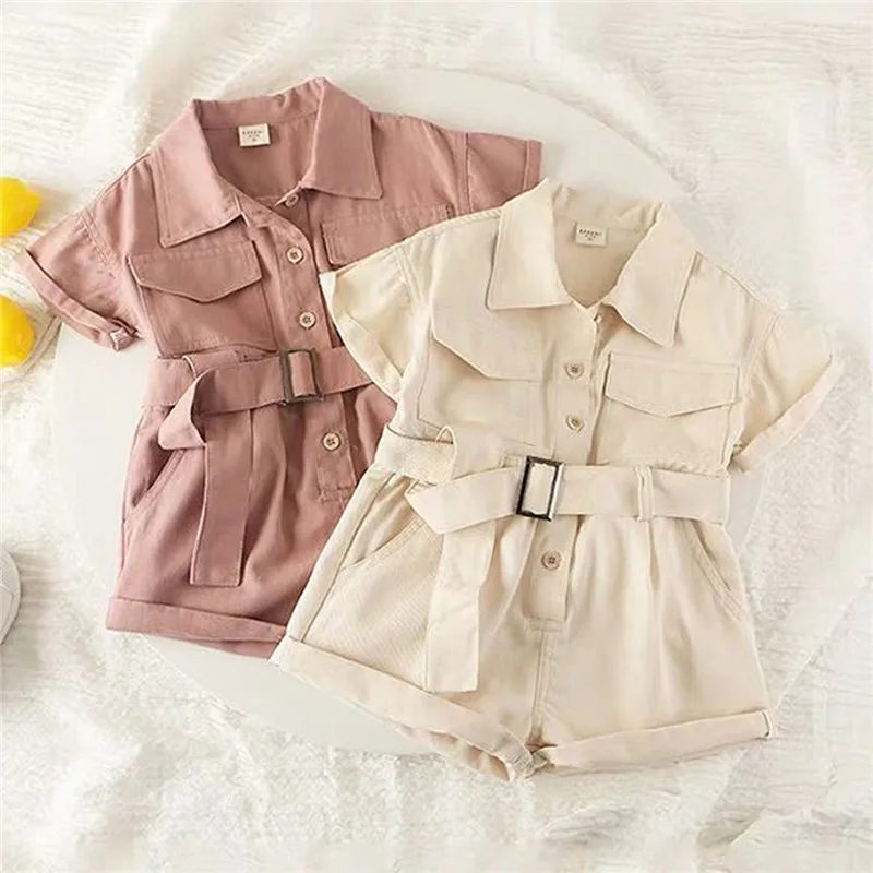 1-6Years Girl Rompers Solid Pink Beige Kid Baby Girl Summer Clothes ...