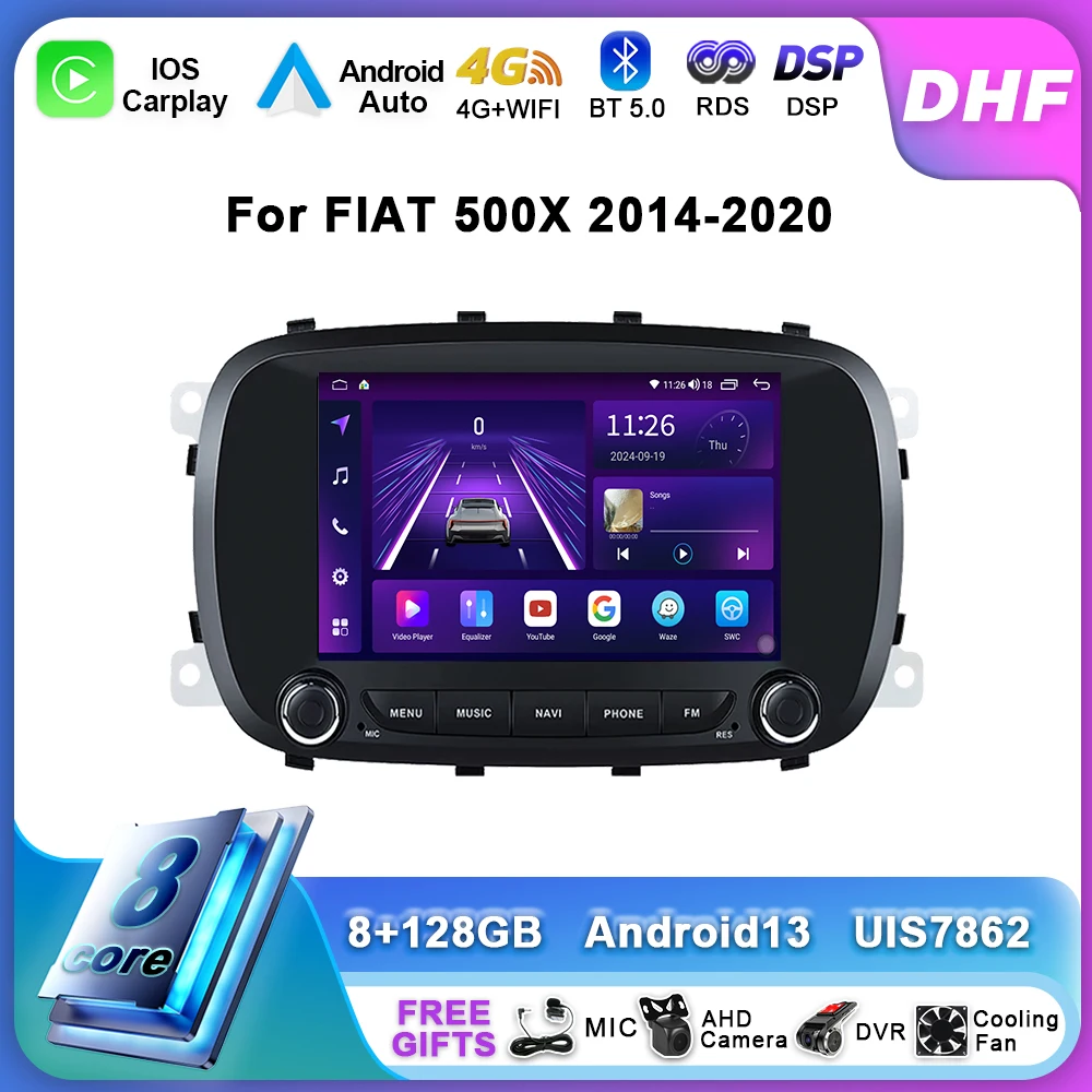 2 Din Android 13 Auto Car Radio For FIAT 500X 2014-2020 Stereo ...
