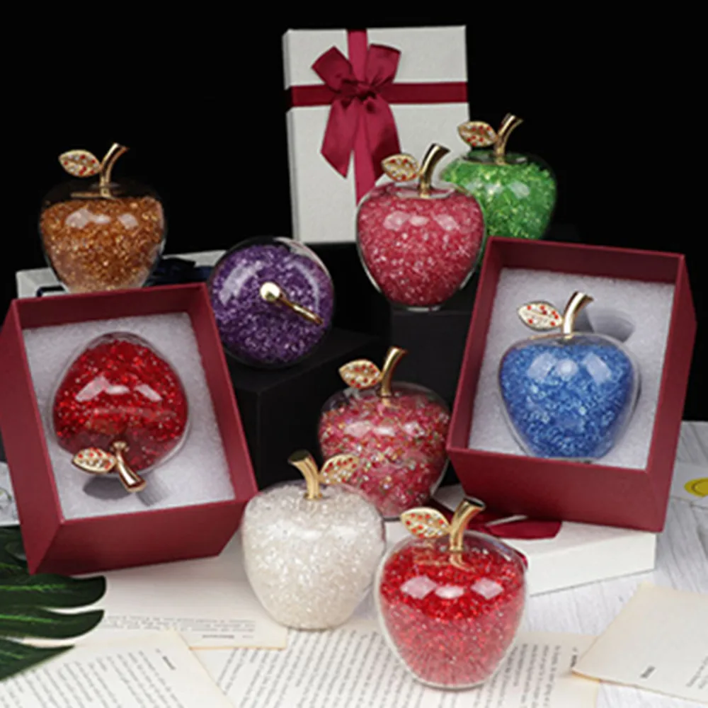 Colors Crystal Apple Paperweight with Diamond Natural Stone Glass ...