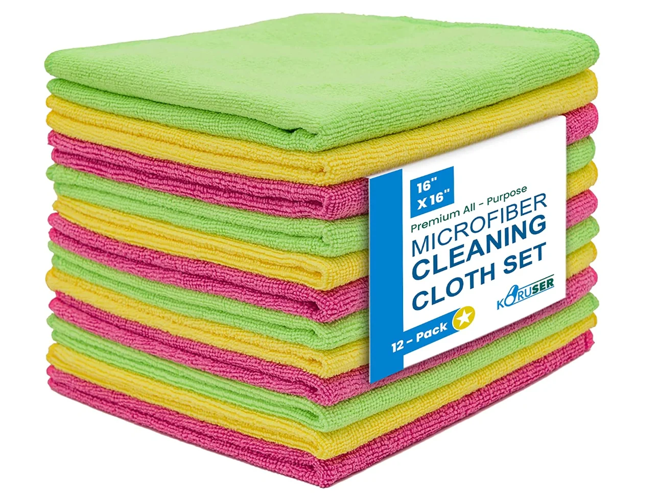 Koruser Microfiber Cleaning Cloths - Pack of 12 (16'' x 16 ...