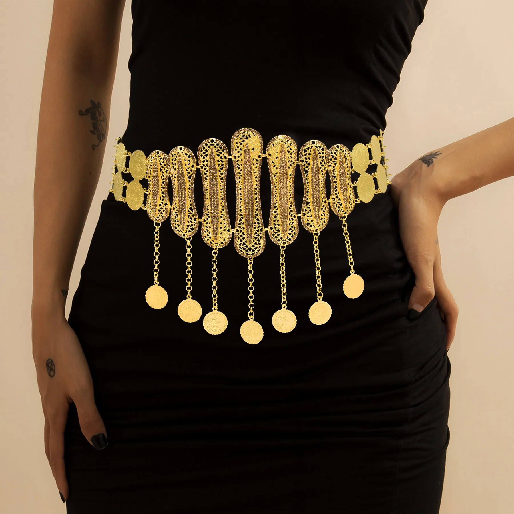 Indian-Arab-Gold-Belly-Waist-Chains-for-Women-Female-Heart-Long-Tassel ...