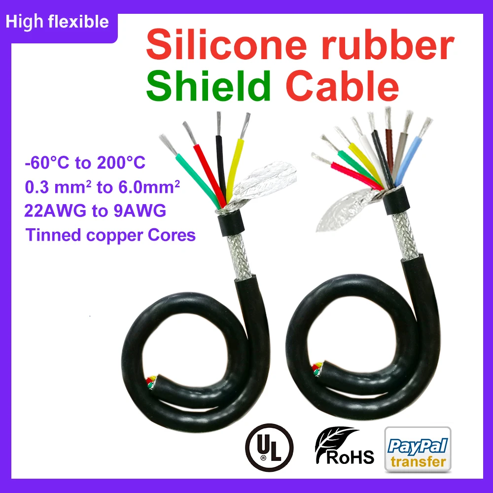 Silicone Rubber Shield Cable 2/3/4/5/6/7/8 Cores Chemical Resistant ...