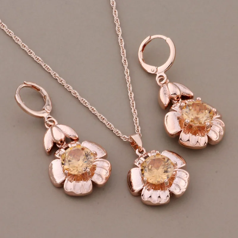 New-Trend-585-Rose-Gold-Color-Jewelry-Sets-Champagne-Natural-Zircon-Big ...