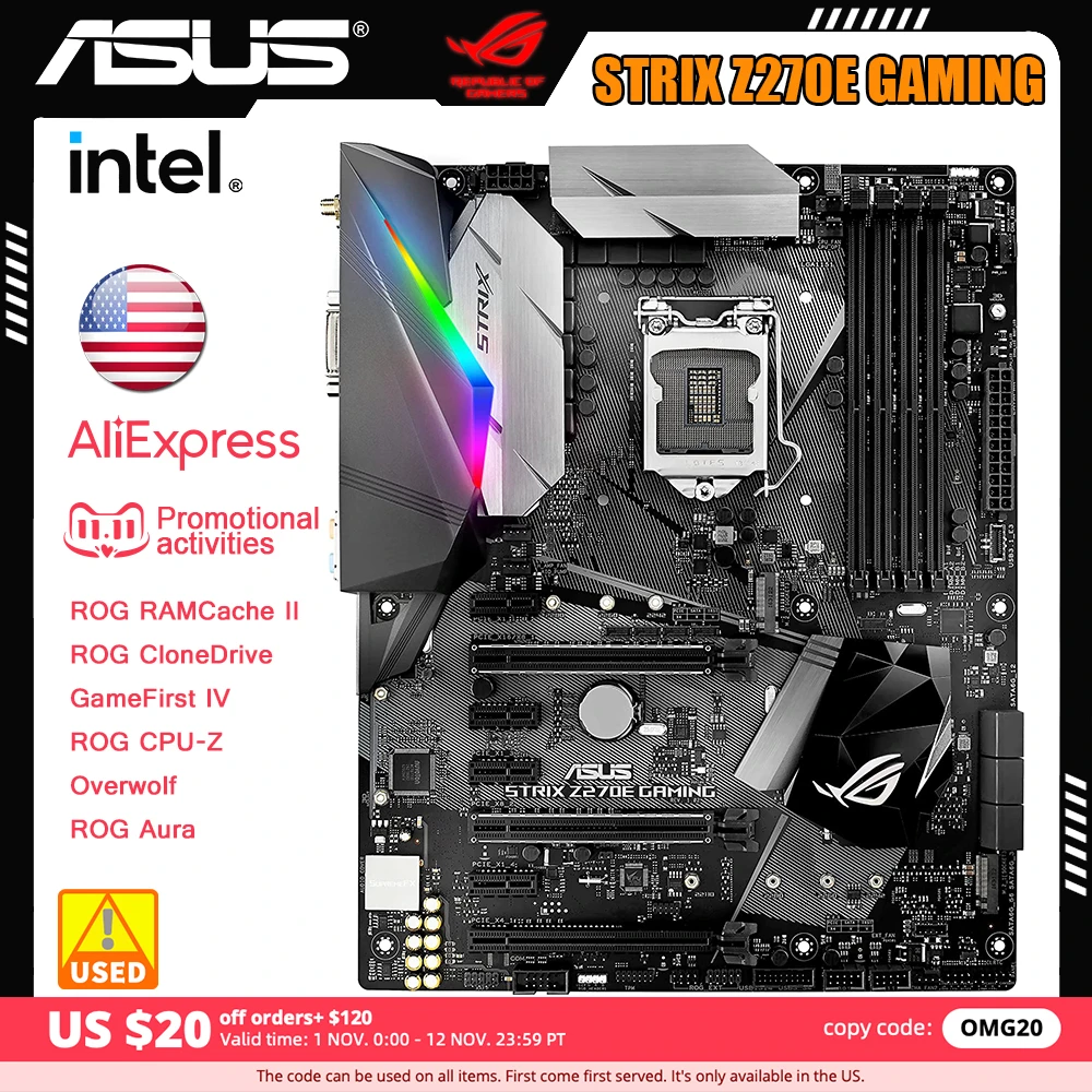 LGA 1151 Motherboard ASUS ROG STRIX Z270E GAMING DDR4 DP HDMI DVI M.2 ...