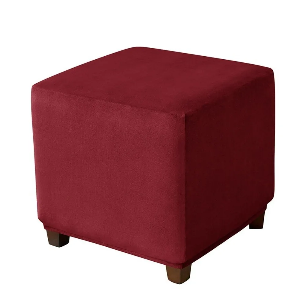 Durable Velvet Ottoman Cover Elastic Square Footrest Slipcovers Solid ...