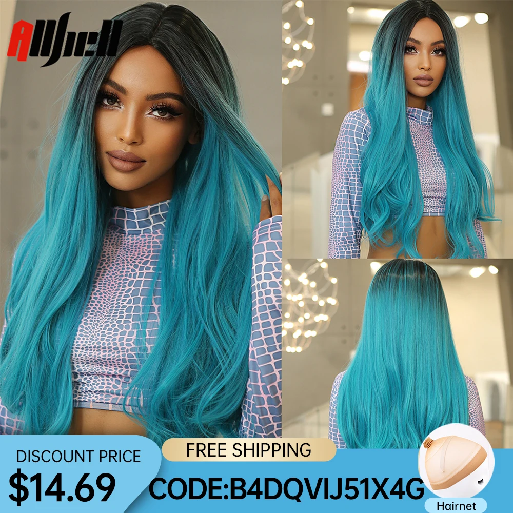 Peluca de Cosplay ondulada larga para mujer, pelo sintético azul ...