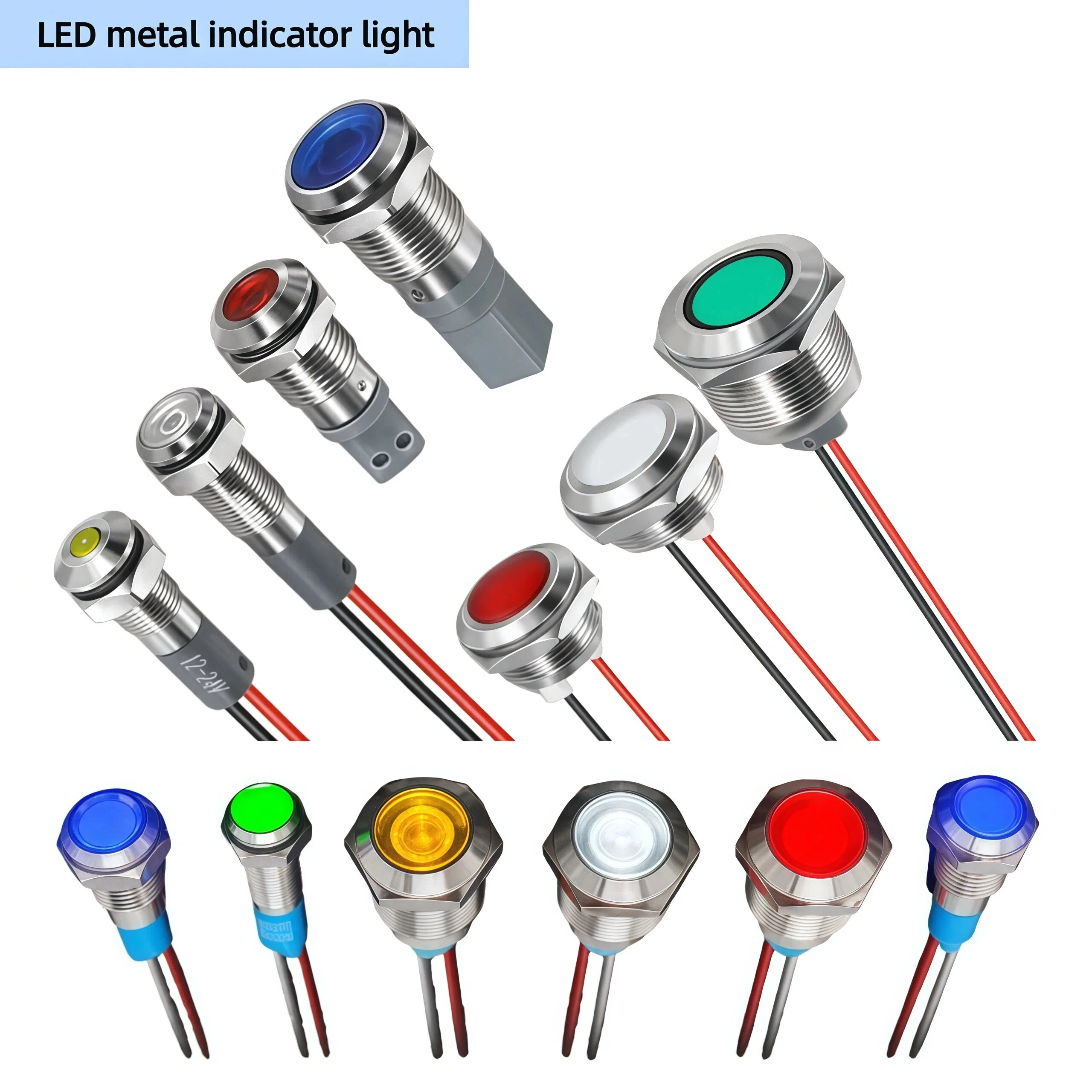 12/16/19MM LED Metal Indicator Light with 15cm Wire, Waterproof Power ...