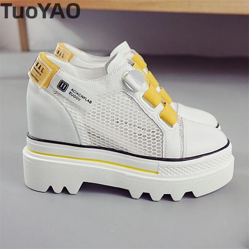 Women-Platform-9cm-Mesh-Leather-White-Sneakers-Shoes-New-White-Wedge ...