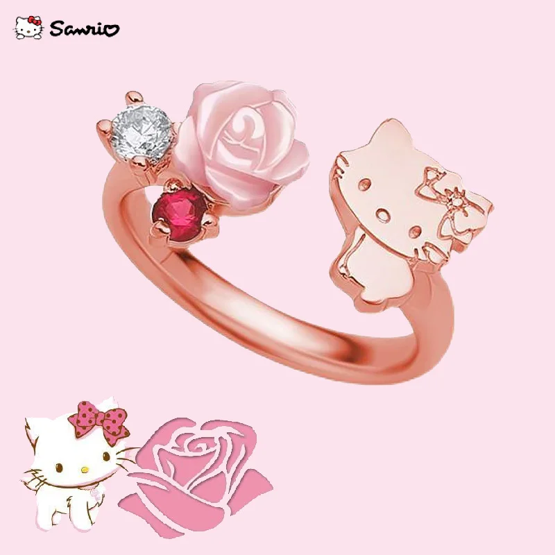 Fashion-Simple-Hello-Kitty-Rose-Gold-Ring-Light-Luxury-Elegant-Women ...