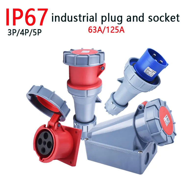 IP67 New Industrial Plug and Socket 63A 125A 3P/4P/5P PA66 Wall Mounted ...
