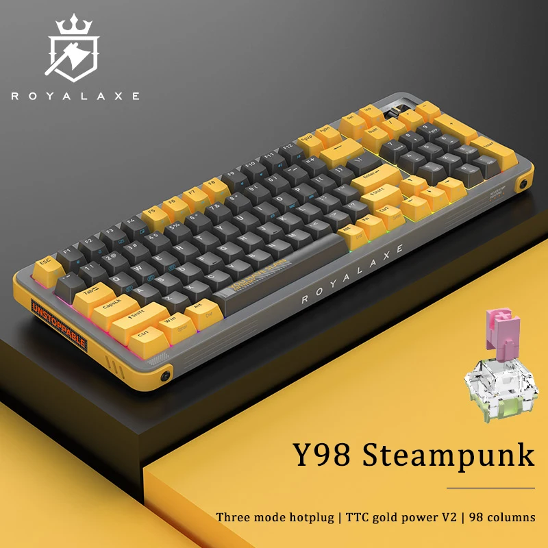 Royal axe y98 3 mode teclado mecânico sem fio bluetooth quente swap 98 com tampa chave pbt ttc ...