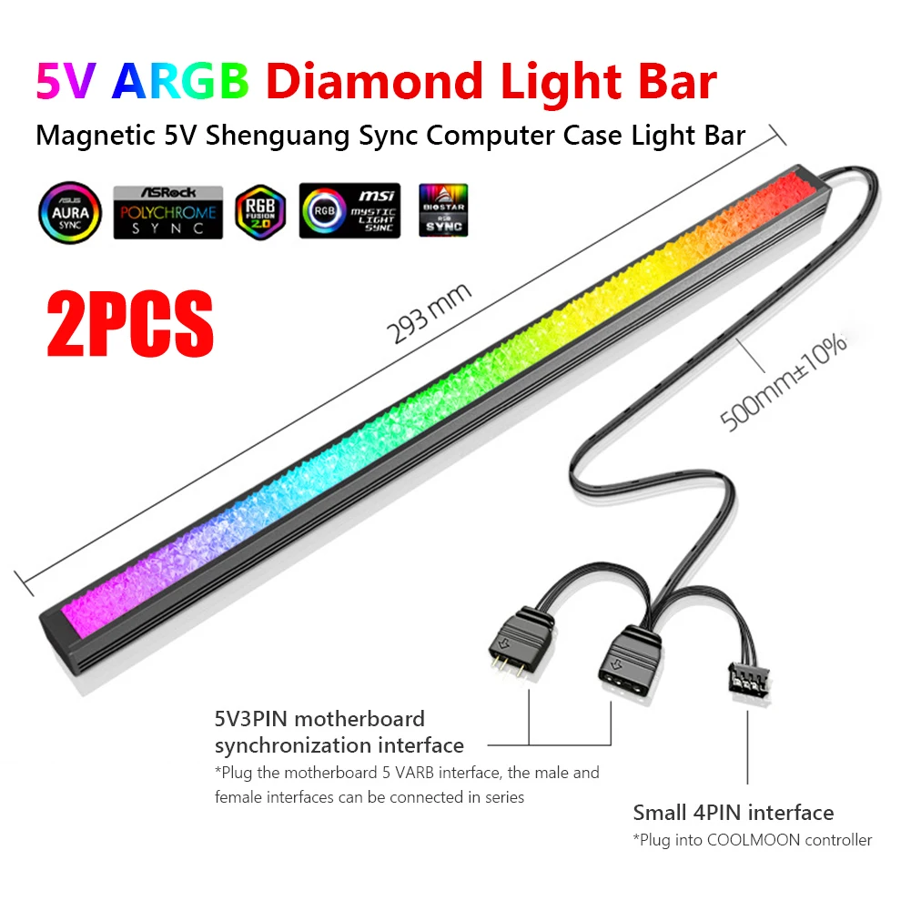 COOLMOON ARGB LED Strip Light 5V 3Pin/Small 4Pin Diamond Magnetic ...
