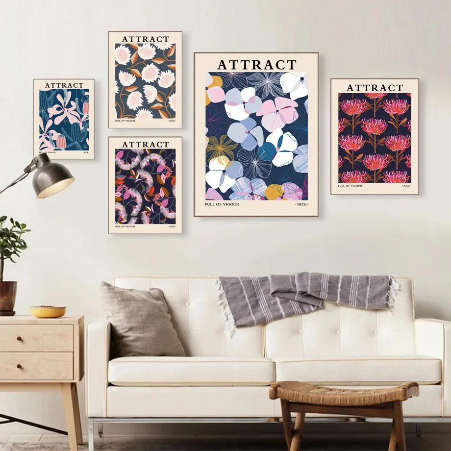 Vintage-Leaf-Flower-Ruby-Red-Banksia-Murals-Wall-Art-Canvas-Painting ...