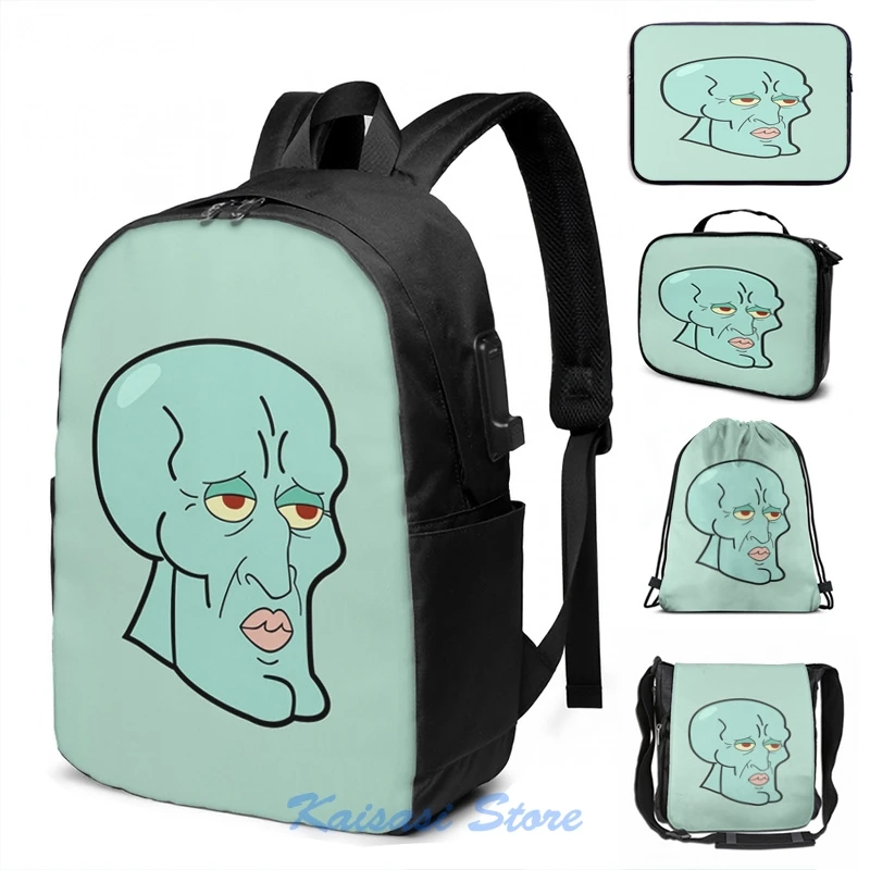 Funny-Graphic-print-Handsome-Squidward-USB-Charge-Backpack-men-School ...