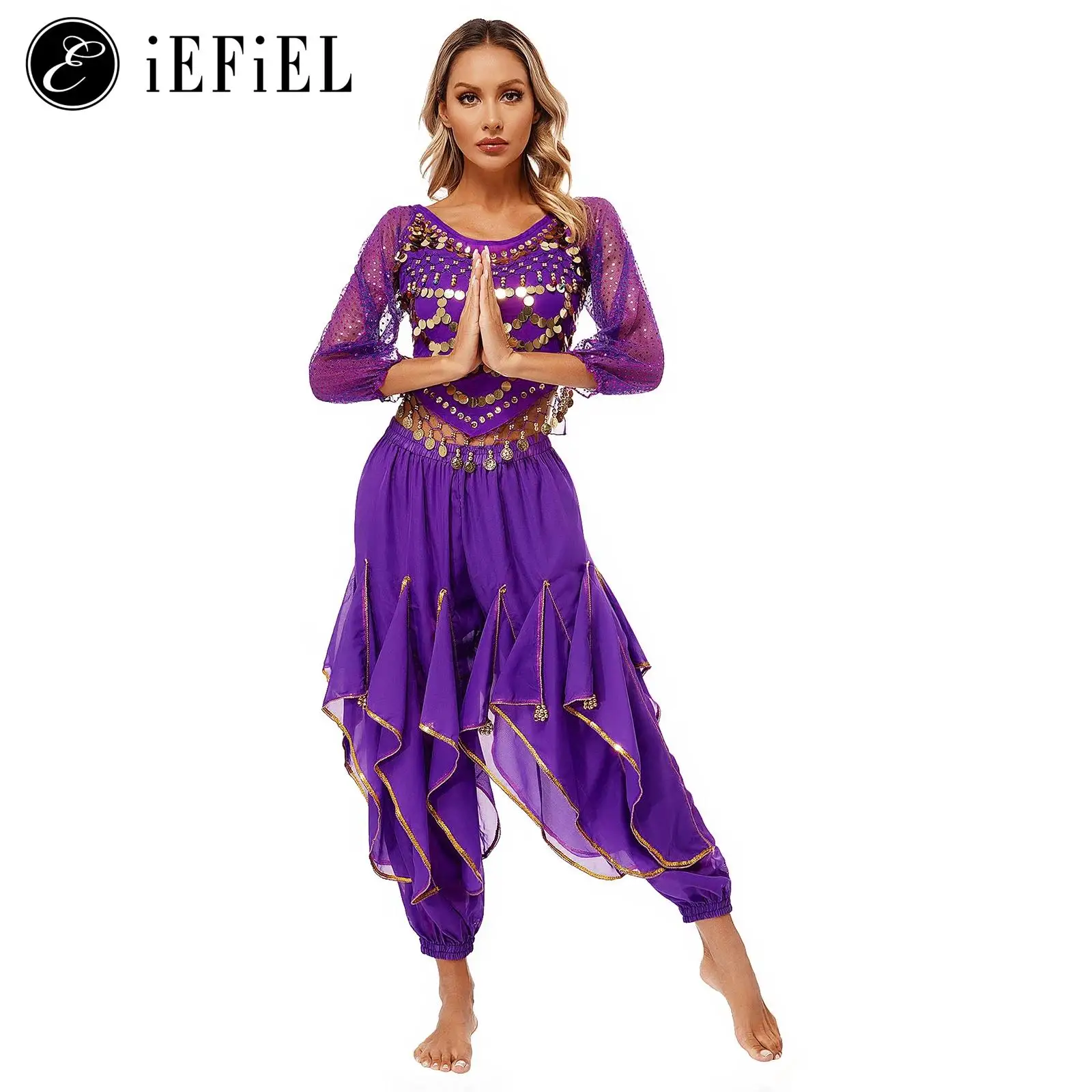 Womens-Arabian-Princess-Costume-Sequins-Crop-Top-with-Harem-Pants-Belly ...