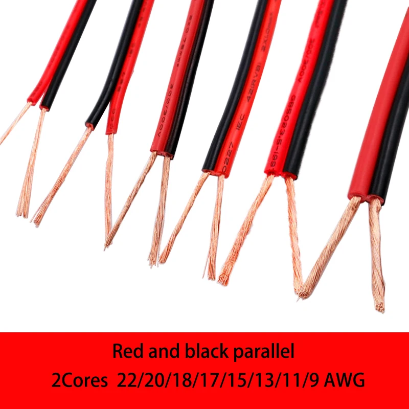 1Meter RVB Cable 2-Core 22/20/18/17/15/13/11/9AWG LED Wire Red and Black Parallel Wire ...