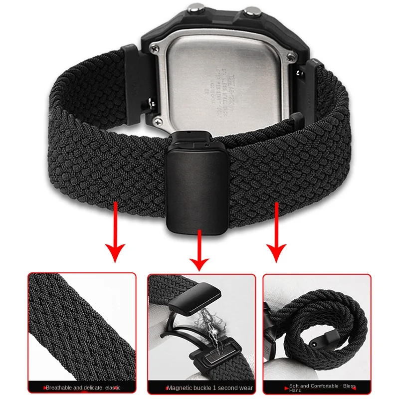 18mm Elastic nylon Bracelet For Casio AE-1200WHD A158 A159 A168 A169 ...