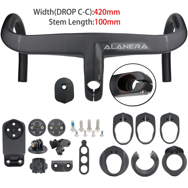 Carbon Road Handlebars with GPS Computer Holder 360/380/400/420/440 ...