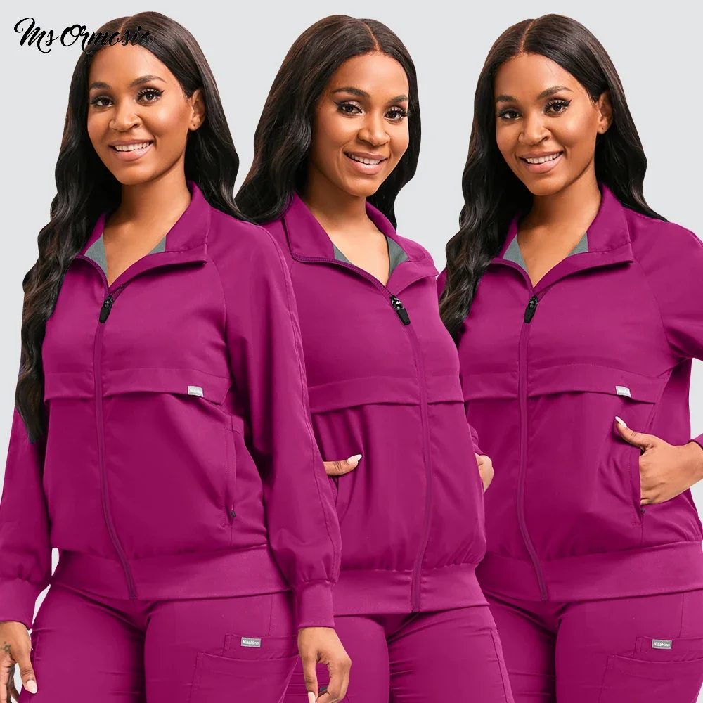 Oversized Long Sleeve Jacket With Pocket Medical Scrub Top Thick Warm ...