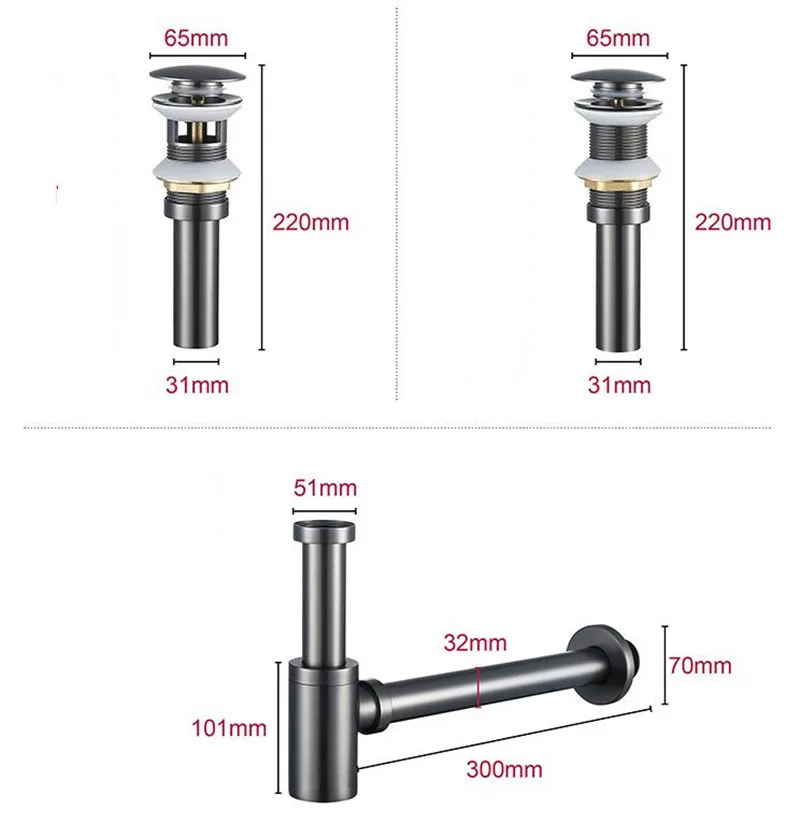 Brass Drains Set Round Siphon P-TRAP Deodorization Bathroom Vanity ...