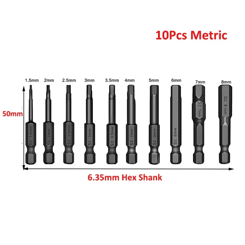 10Pcs-Hex-Head-Allen-Wrench-Drill-Bit-Set-SAE-Metric-Quick-Release ...