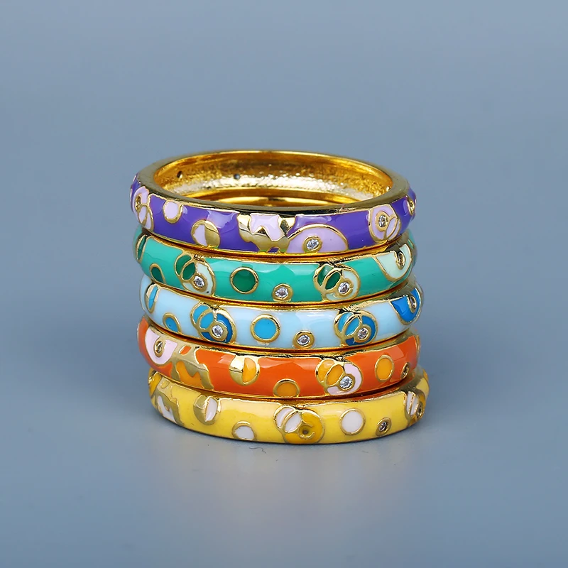925-Stamp-Ring-For-Women-Classic-Colorful-Enamel-Stackable-Rings ...
