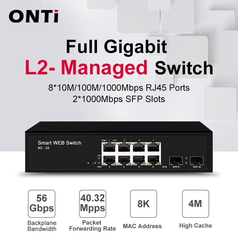 ONTi-L2-Managed-switch-with-2-1000M-SFP-slot-ports-and-8-100-1000M-RJ45 ...