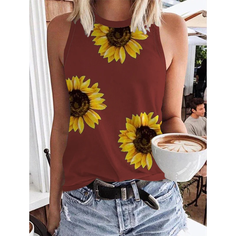 Sunflower Flower Floral 3D Printed Tank Tops Women's Fashion Oversized ...