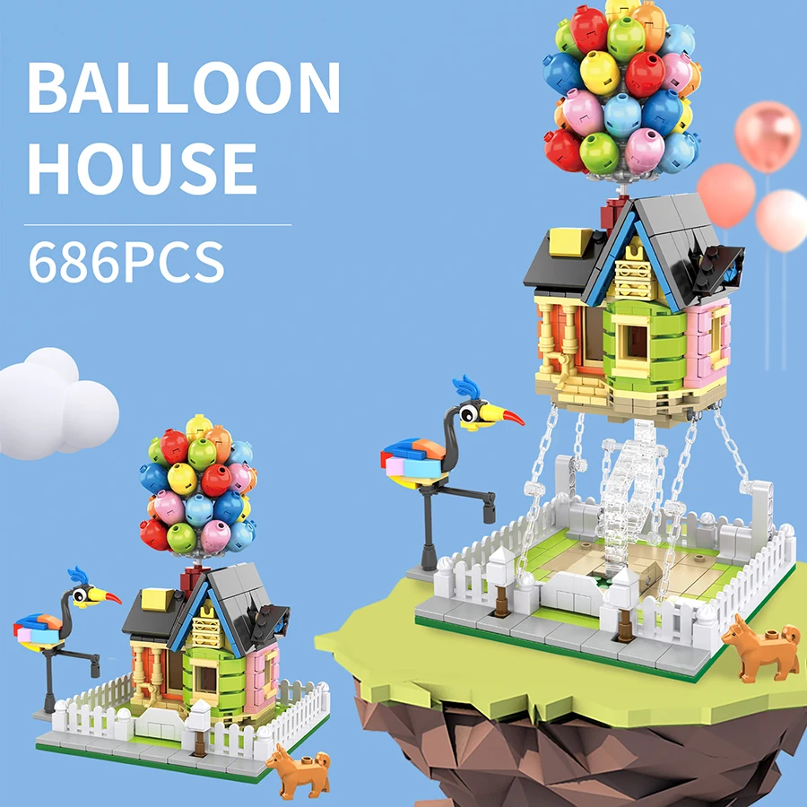 686PCS flying house building block model set creative suspension anti ...