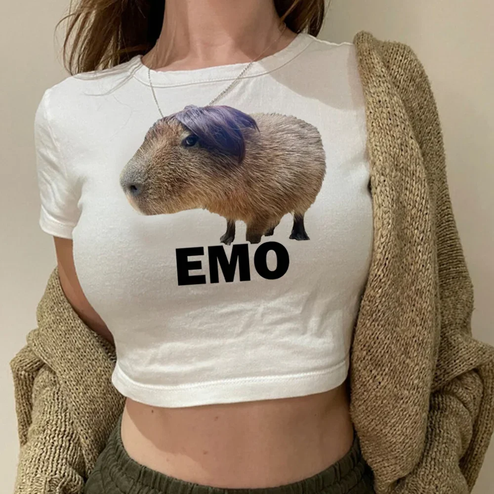 emo capybara trashy korean fashion crop top Woman goth vintage Harajuku ...