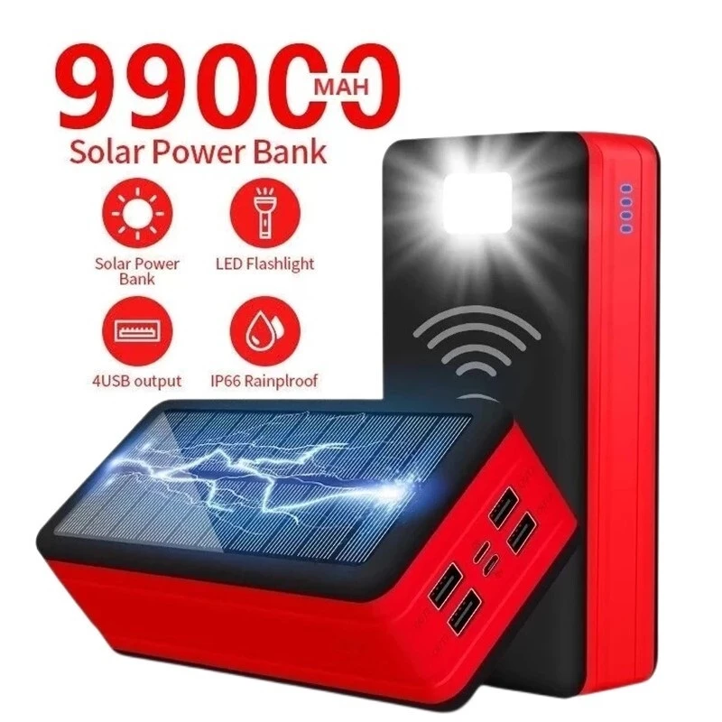 Solar Power Bank 99000mAh Portable Solar Charger Battery 4 USB Output ...