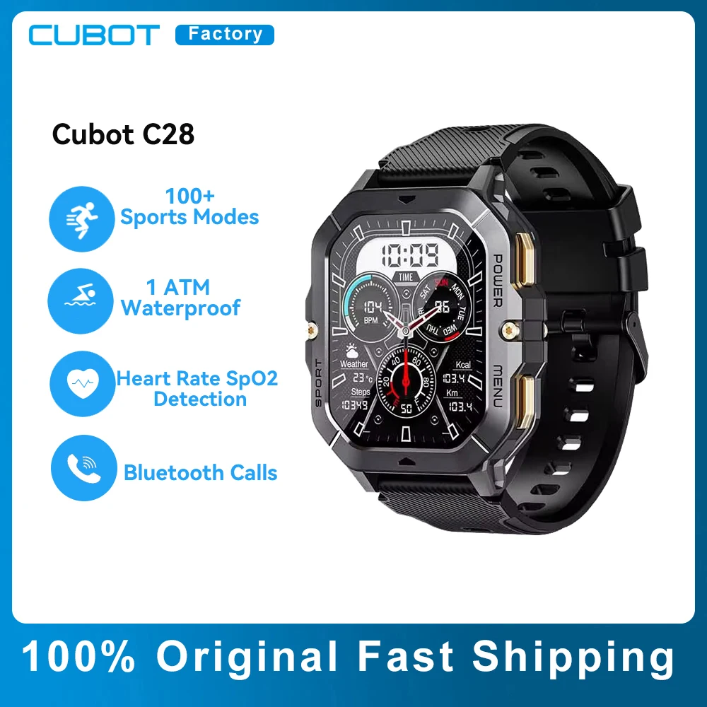 CUBOT C28 Smartwatch 2.02" Screen 100+Sports Modes Fitness Sleep Heart Rate SpO2 Stress ...