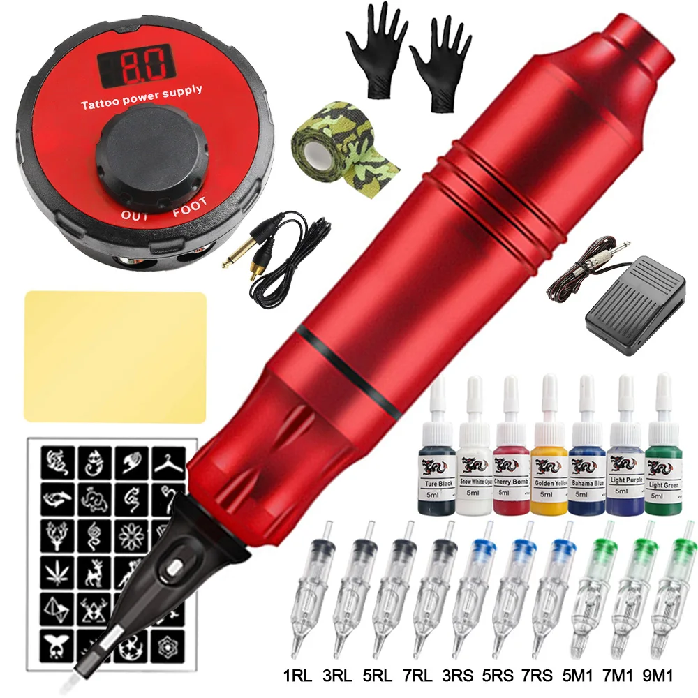 Complete Rotary Tattoo Machine Pen Set Tattoo Kit Lcd Power Pedal ...