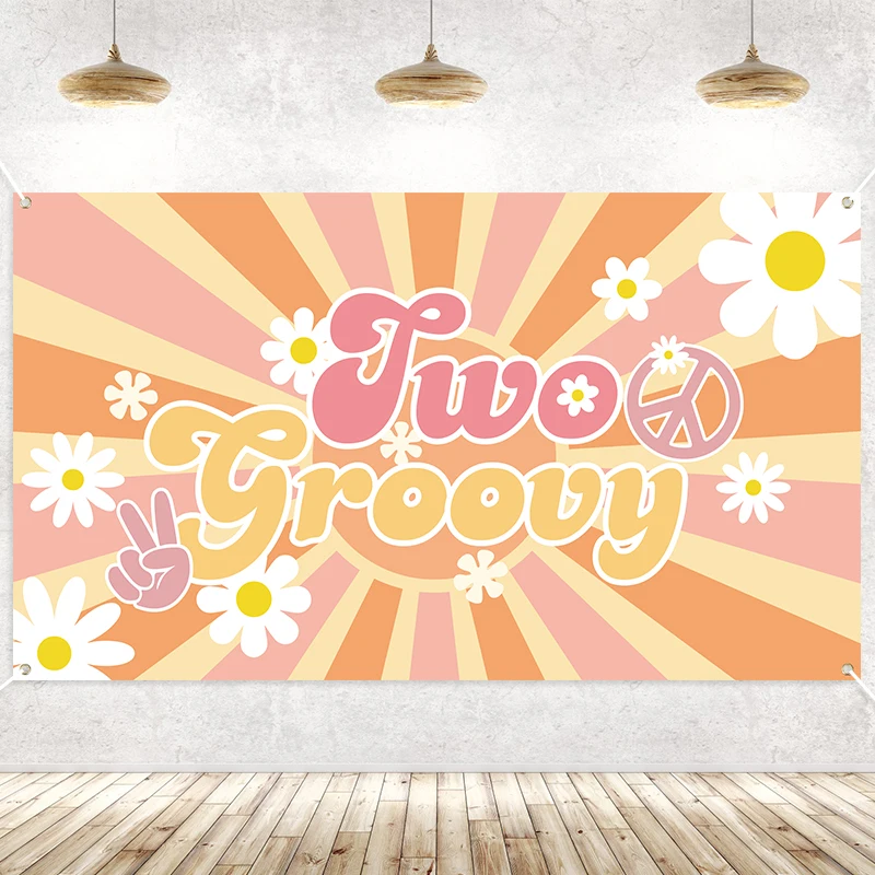 Two-Groovy-Banner-Hippie-Girl-Party-Backdrop-Boho-Wall-Hanging ...