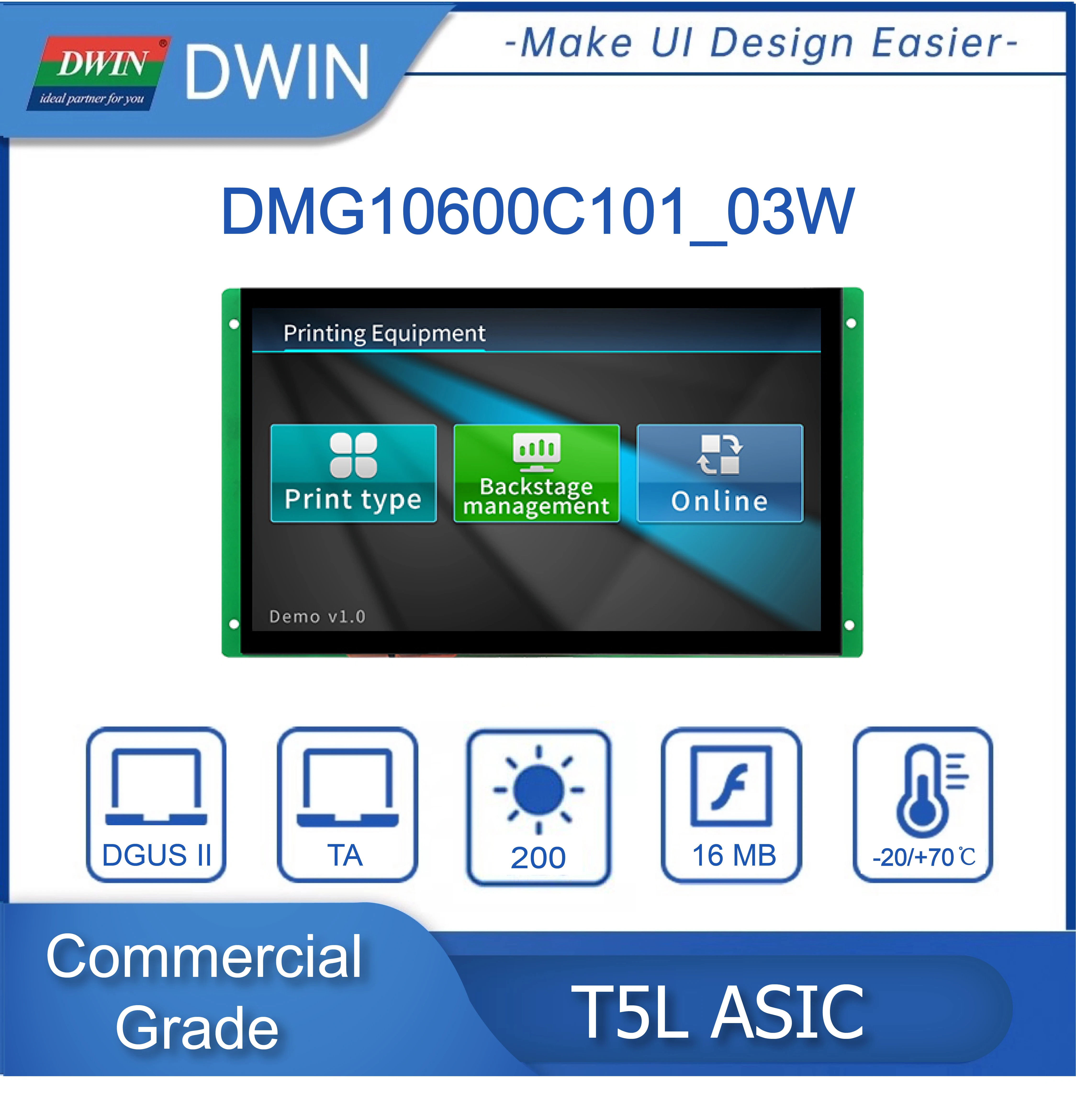 DWIN TFT LCD 디스플레이 HMI 스크린, UART RS232, TTL DMG10600C101_03W, 10.1 인치 ...