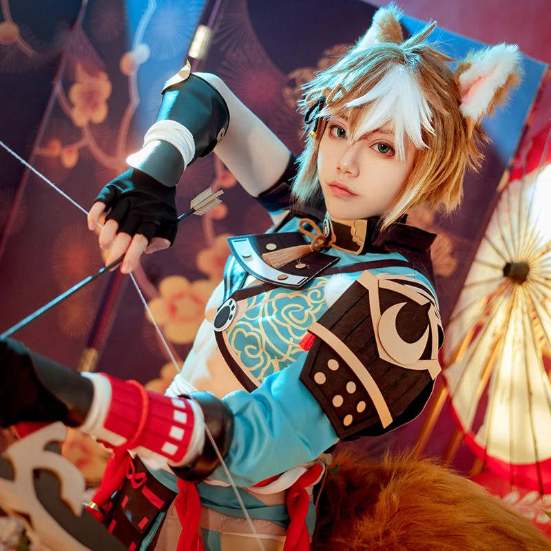 Anime-Genshin-impacto-gorou-geo-arco-jogo-terno-bonito-uniforme-cosplay ...
