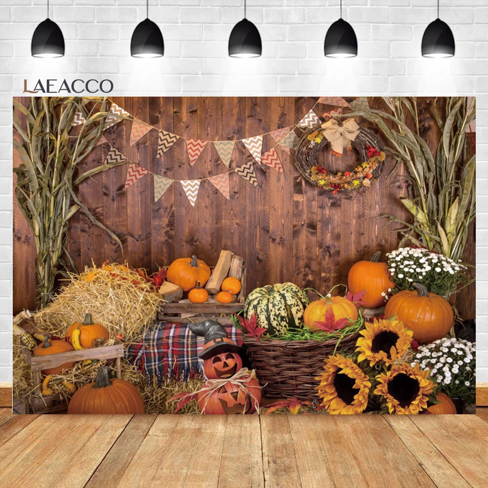 Laeacco-Fall-Harvest-Festival-Backdrop-Rustic-Wood-Barn-Pumpkin ...