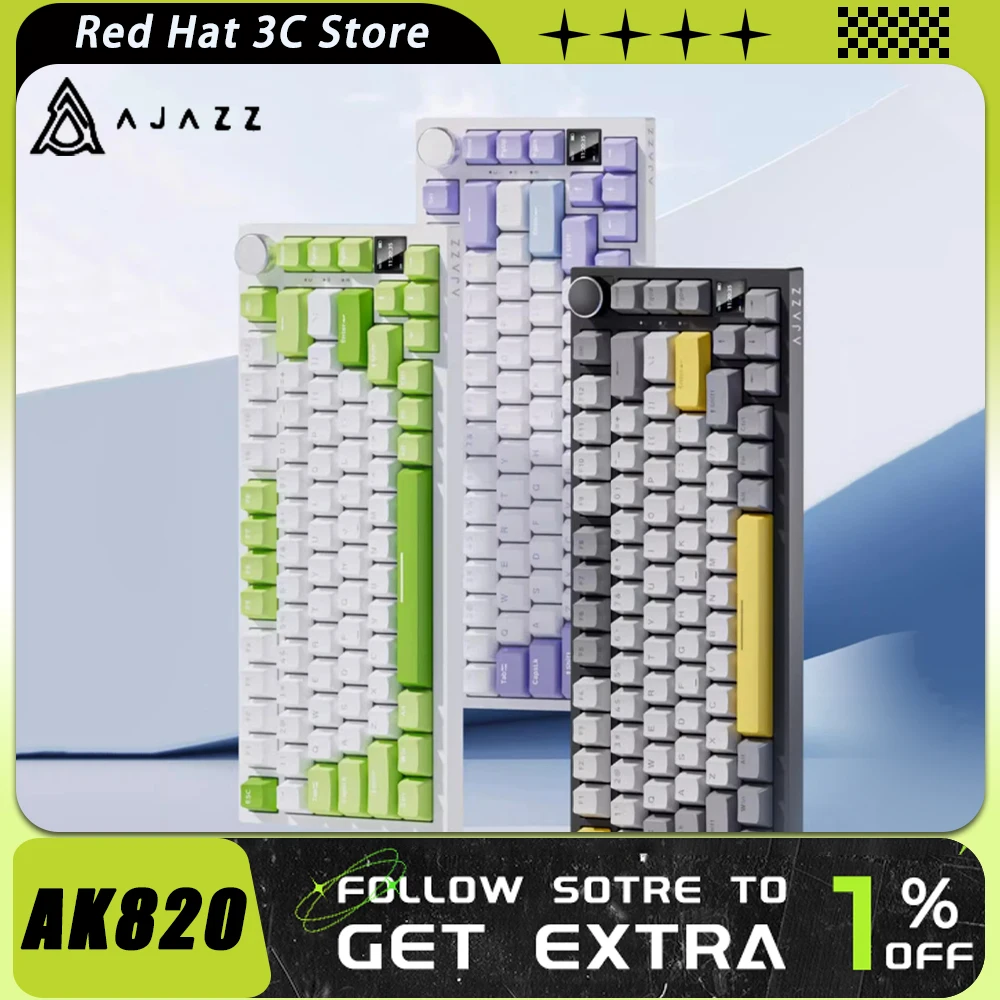 AJAZZ-Teclado-mec-nico-AK820-Pro-pantalla-personalizada-perilla-multifuncional-tres-modos ...