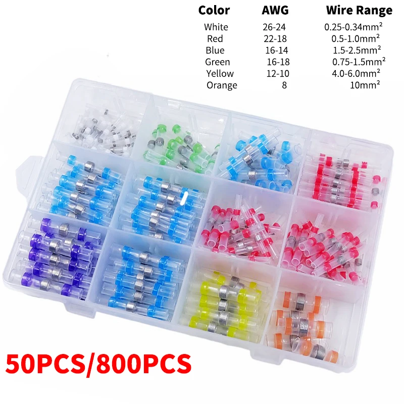 50/800Pcs Solder Seal Stick Wire Connectors Heat Shrink Butt Crimp ...