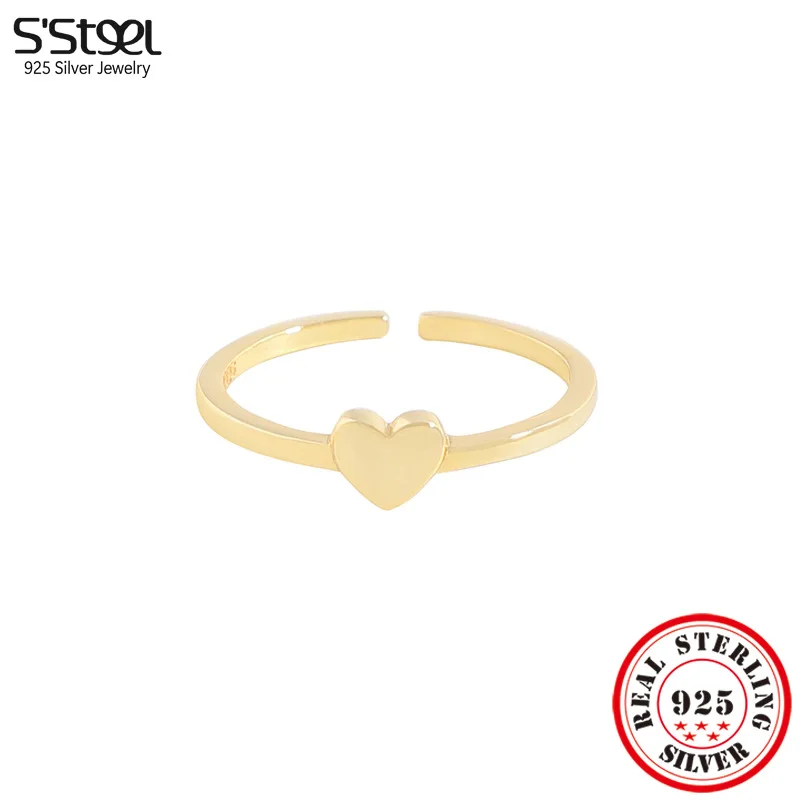 S-STEEL-Sterling-Silver-925-Love-Smooth-Adjustable-Rings-For-Women-Punk ...